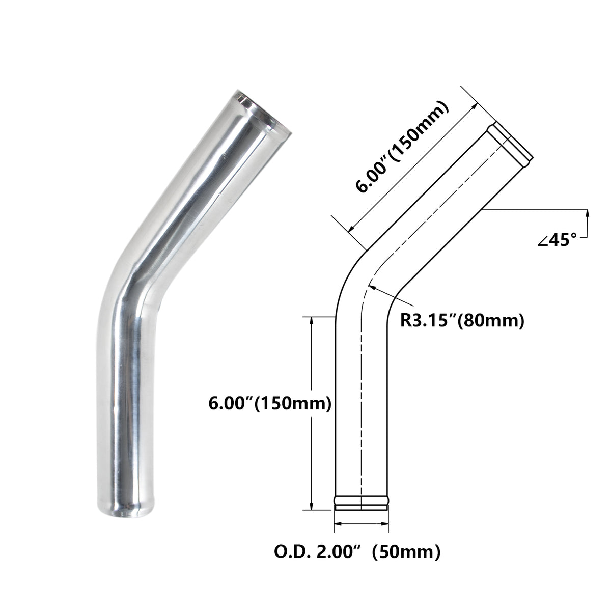 ETL Performance Proudcts 45 Degree Exhaust Bend Pipe, Aluminum Interco ...